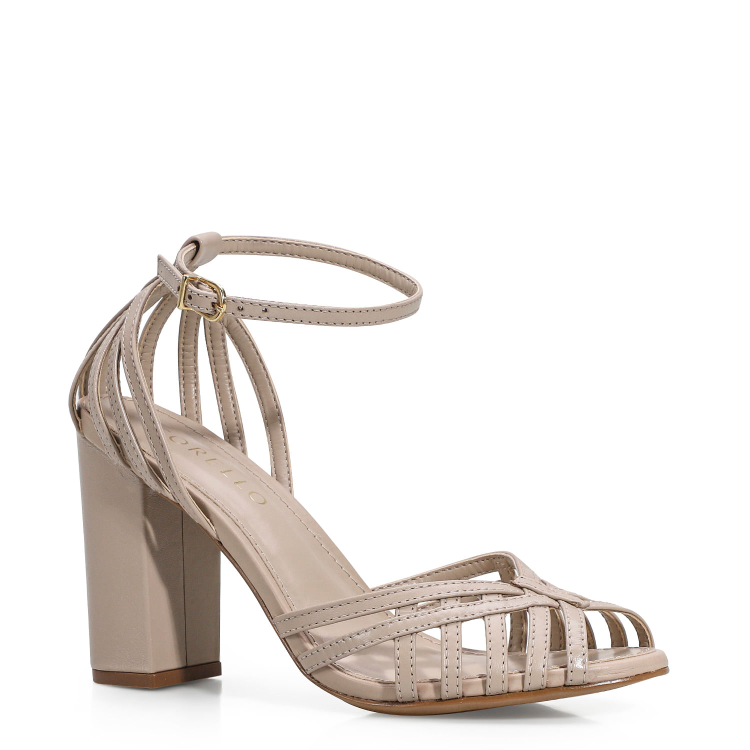 Peep Toe Tiras - Couro Bege