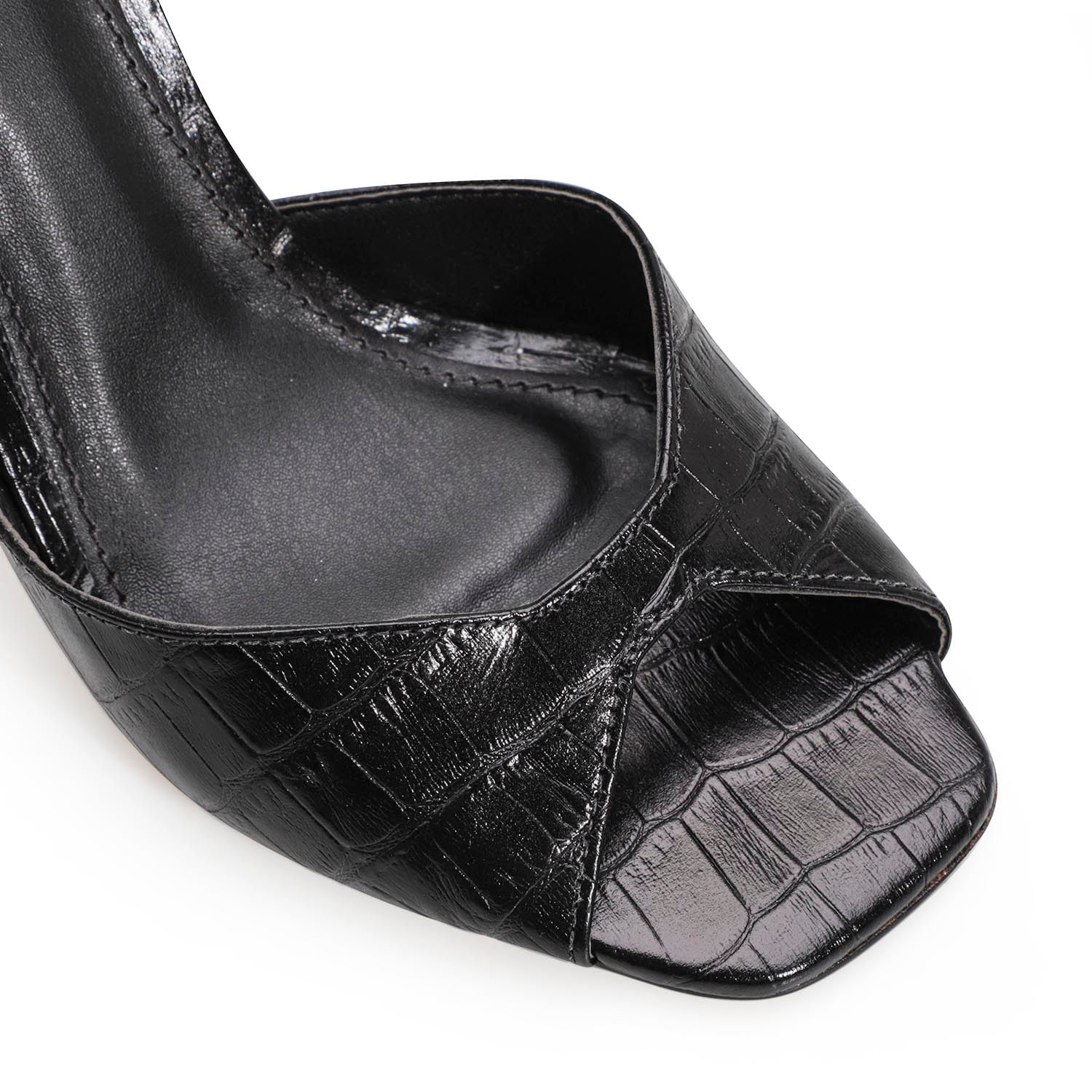 Peep Toe Croco - Couro Preto