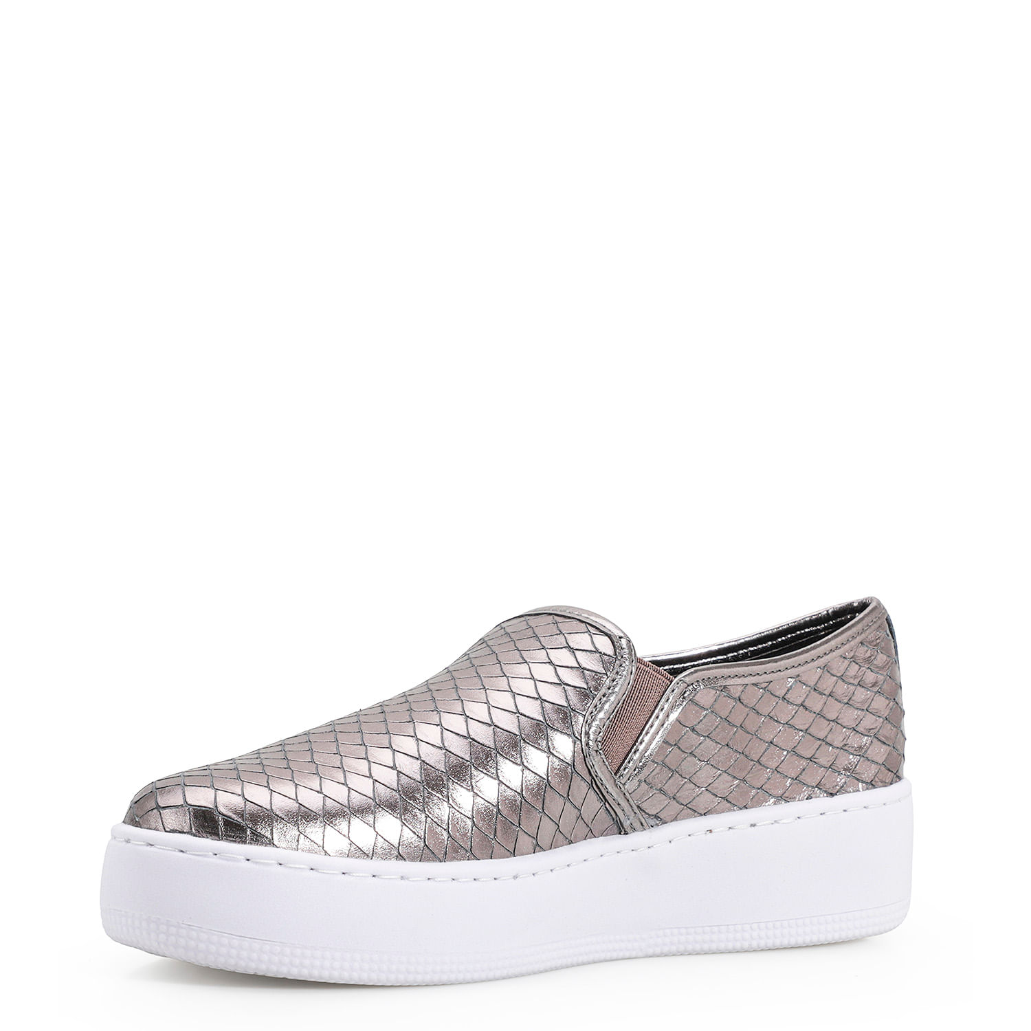 Slip On - Couro Python Escamado Prata Velho