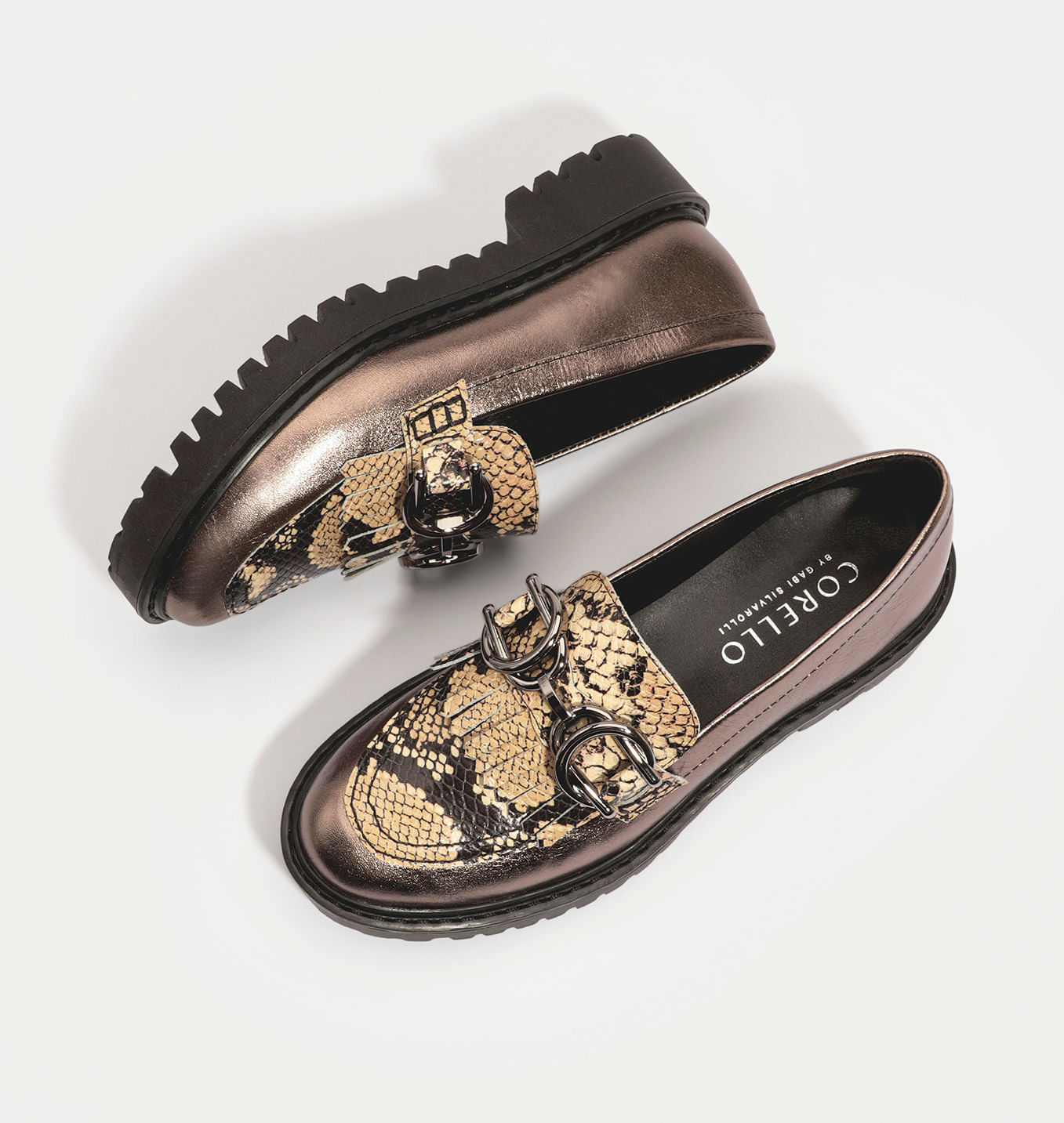 Mocassim - Couro Prata/Python