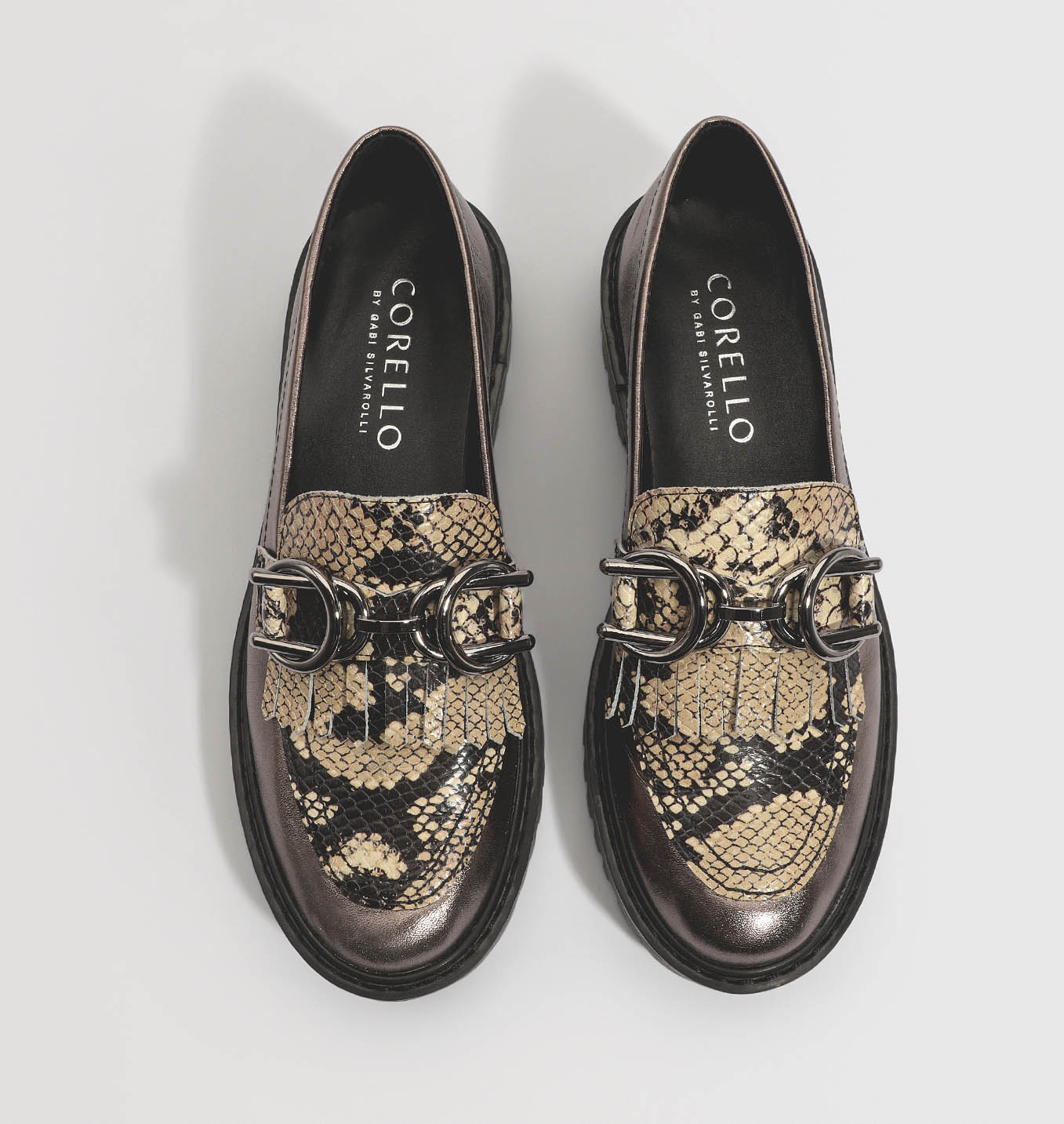 Mocassim - Couro Prata/Python